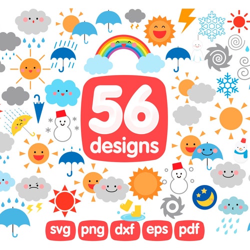 56 Weather Clipart Bundle Rainbow Clipart Sun Clipart Cloud - Etsy