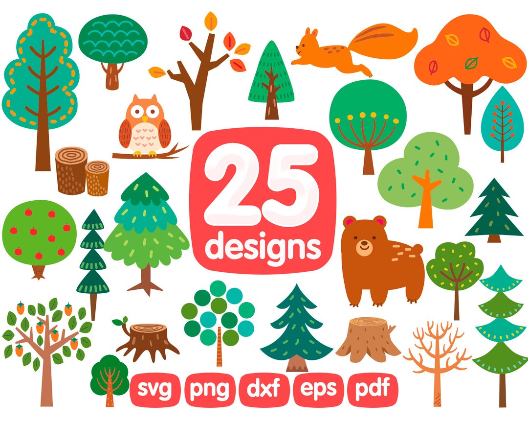 25 Forest Animals Clipart Bundle, Bear, Owl, Forest Tree, Squirrel ...