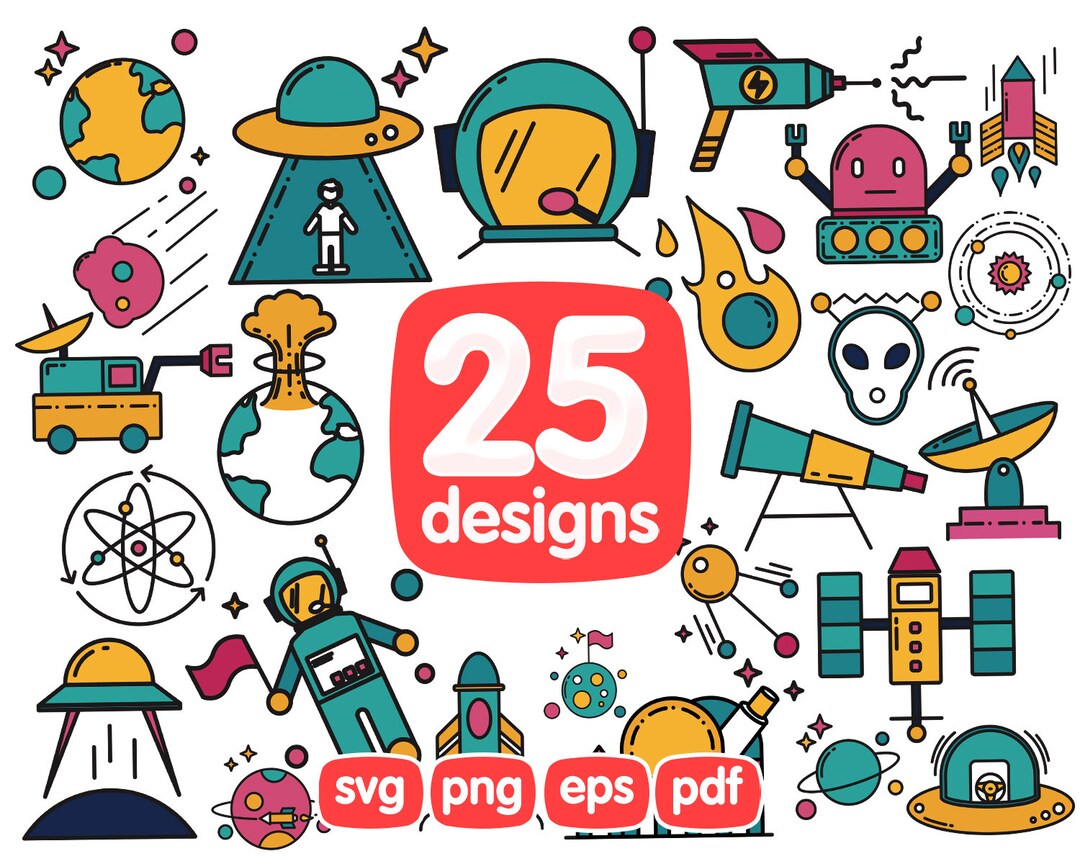 25 Space Icons Clipart Bundle, Rocket Clipart, Commercial, Personal ...