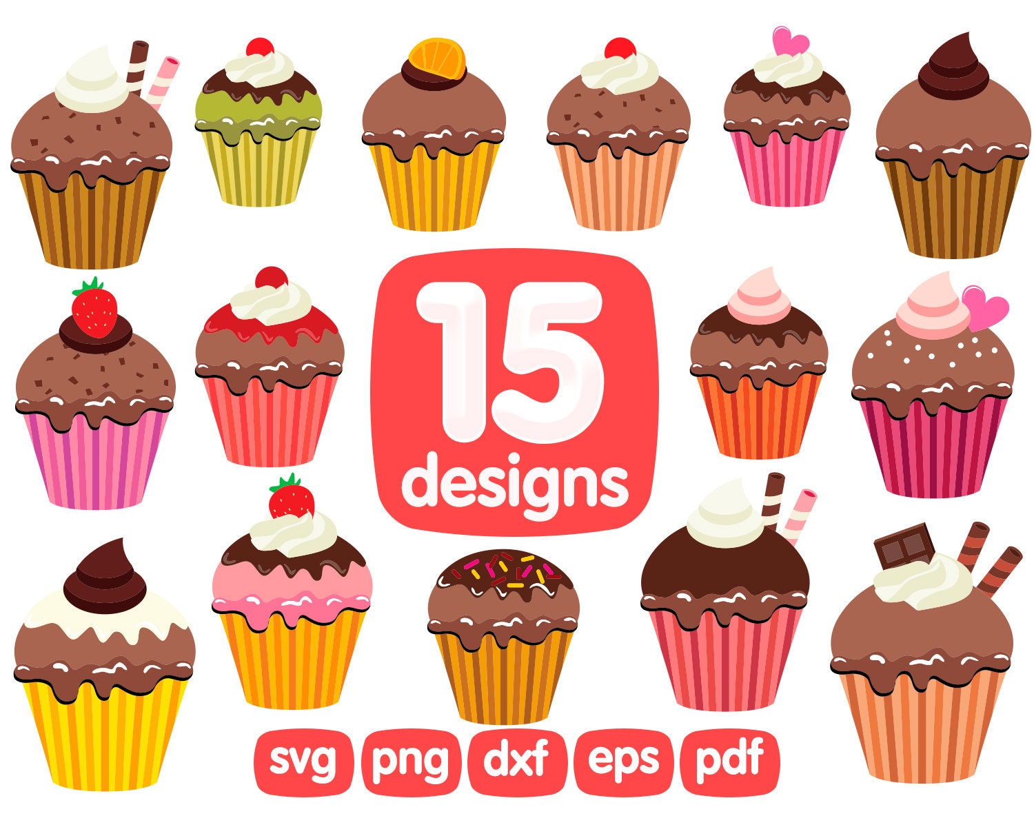 15 Cupckake Clipart Bundle Birthday Clipart Dessert Clipart - Etsy