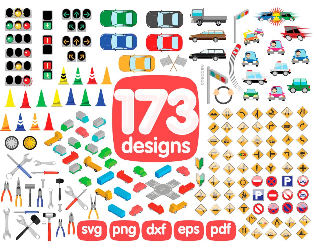 173 Road Clipart Bundle, Road Signs, Cars, Tools, Traffic Lights - Etsy