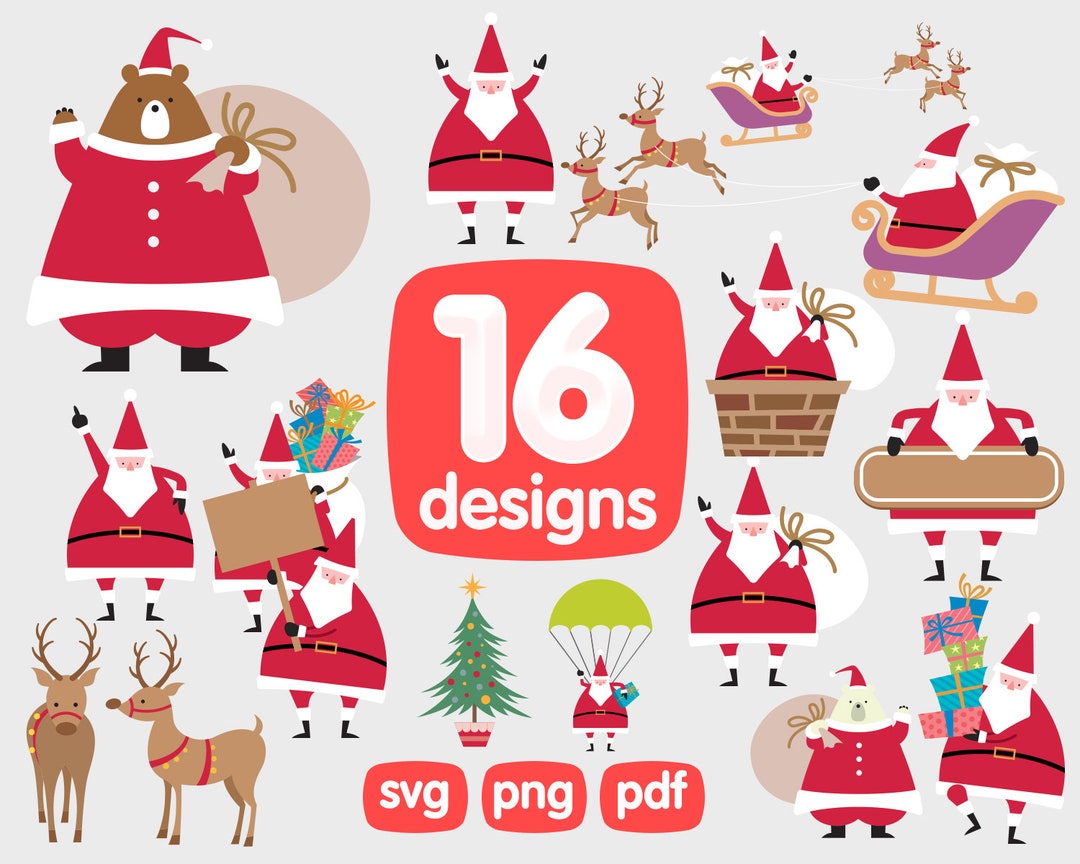 16 Santa Claus Clipart Bundle, Christmas Graphics, Xmas Clipart ...