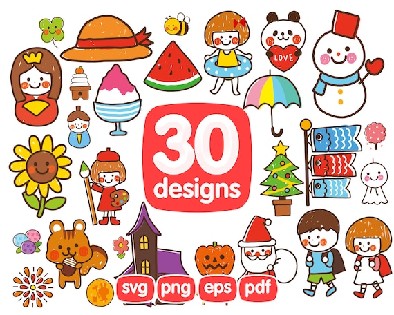 30 Seasons Clipart Bundle Seasons Icons Hand Drawn Clipart | Etsy