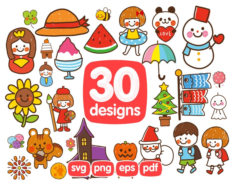 30 Seasons Clipart Bundle, Seasons Icons, Hand Drawn Clipart, Tree ...