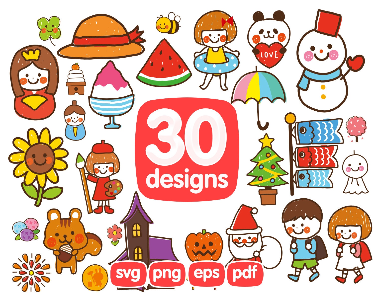 30 Seasons Clipart Bundle, Seasons Icons, Hand Drawn Clipart, Tree ...
