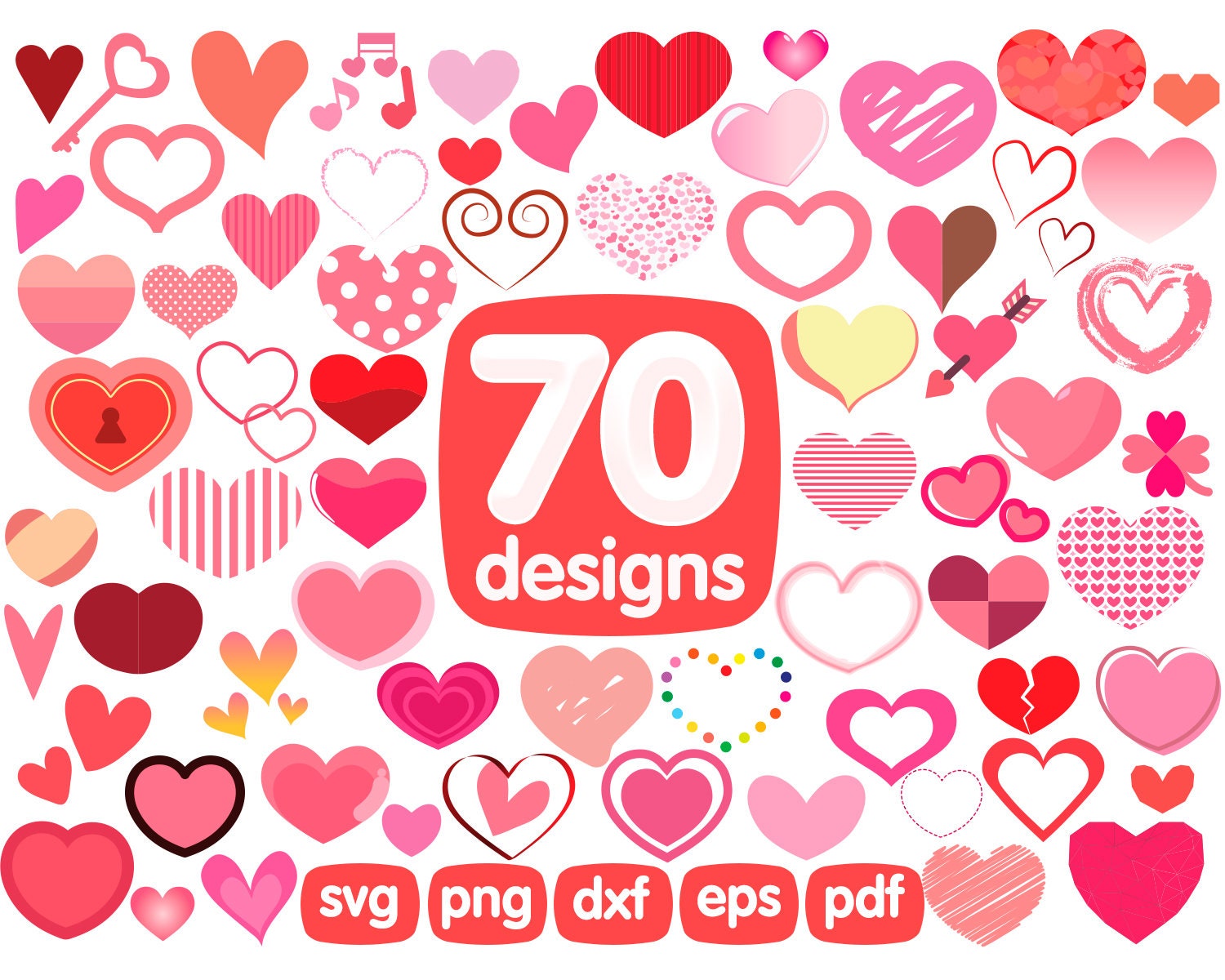 70 Heart Clipart Bundle Valentine Clipart Romantic Clipart - Etsy