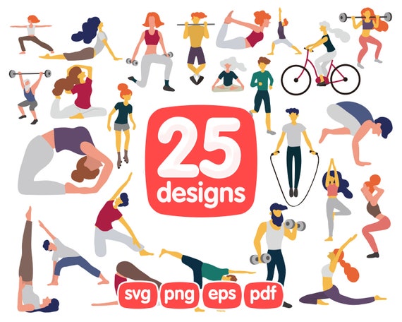 25 Yoga and Fitnes Clipart Bundle Gymnast Mom Svg Workout | Etsy