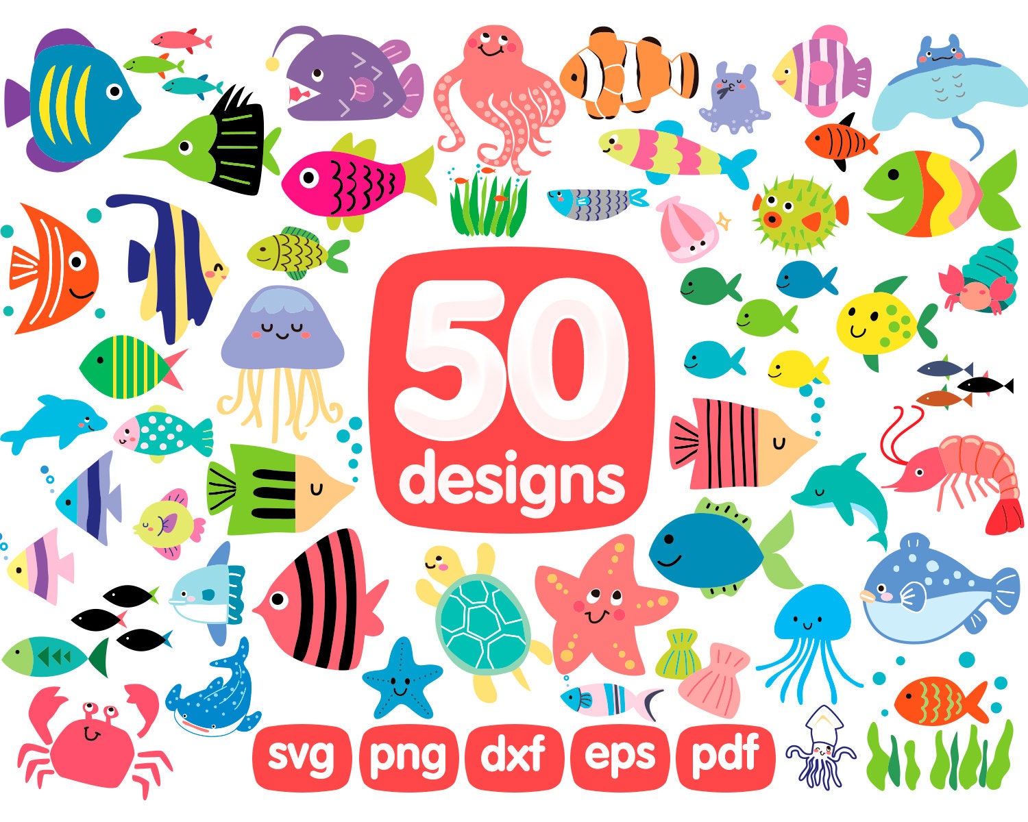 50 Fishes Clipart Bundle Fish Clipart Sea Clipart Fishing - Etsy