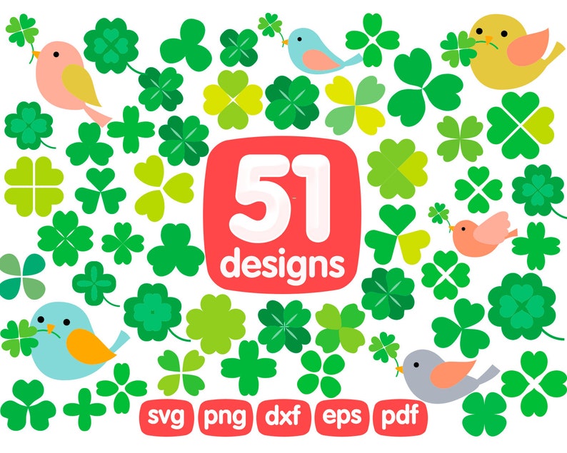 51 Clover Clipart Bundle, Four Leaf Clover, Shamrock Clipart, Irish ...