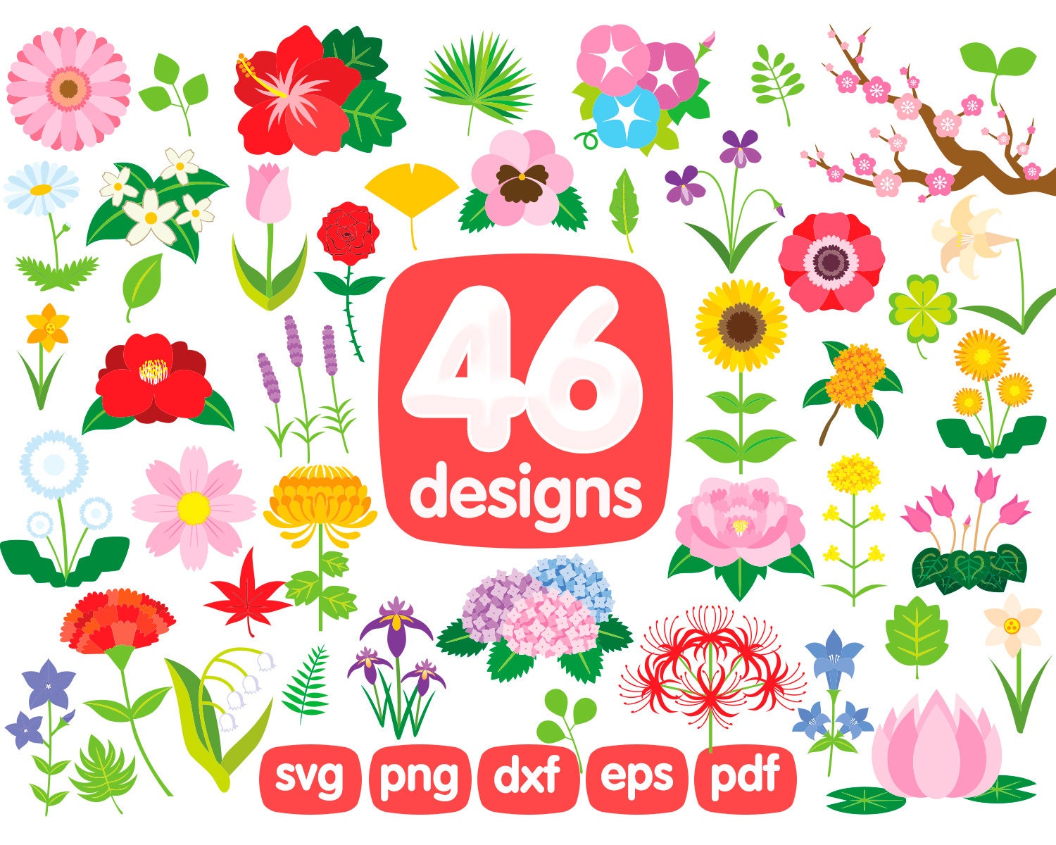 46 Flowers Clipart Bundle Flower Png Svg Cricut Images - Etsy