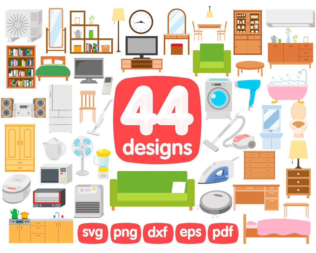 44 Household Furniture Clipart Bundle, Dollhouse Furniture Clipart ...