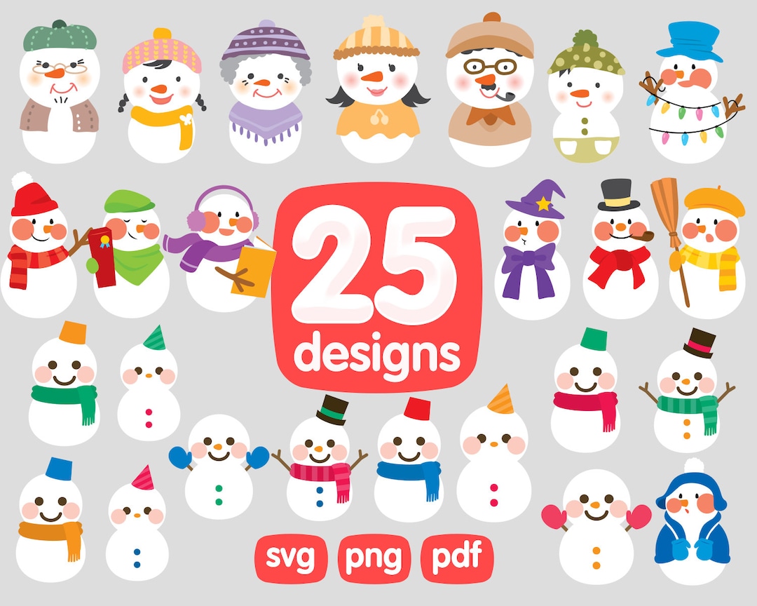 25 Snowman Clipart Bundle, Winter Clipart, Snowman Png, Winter Holiday ...
