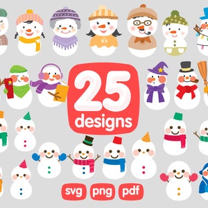 25 Snowman Clipart Bundle, Winter Clipart, Snowman Png, Winter Holiday ...