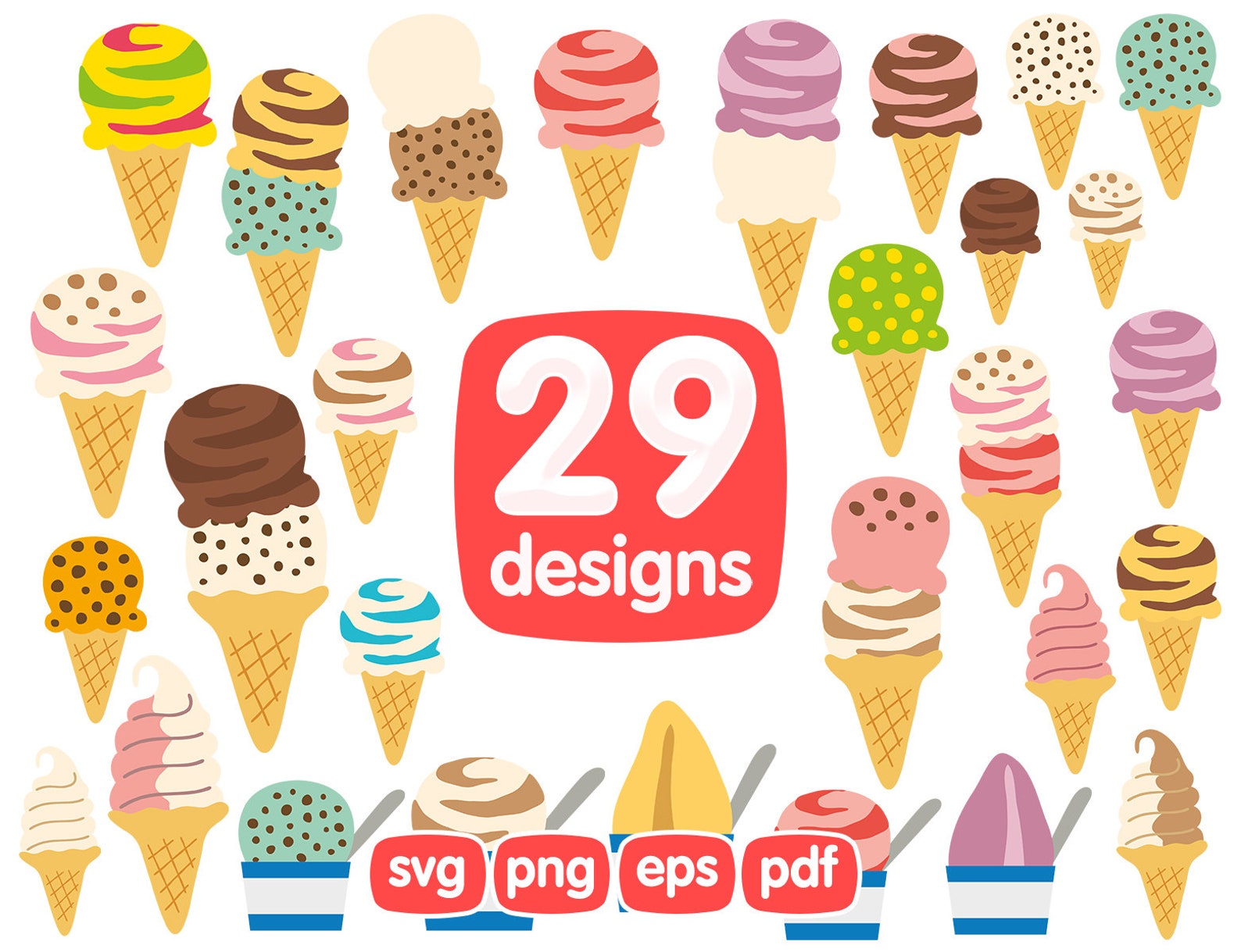 29 Ice Cream Clipart Bundle, Dessert Clipart, Summer Clipart, Ice Cream ...