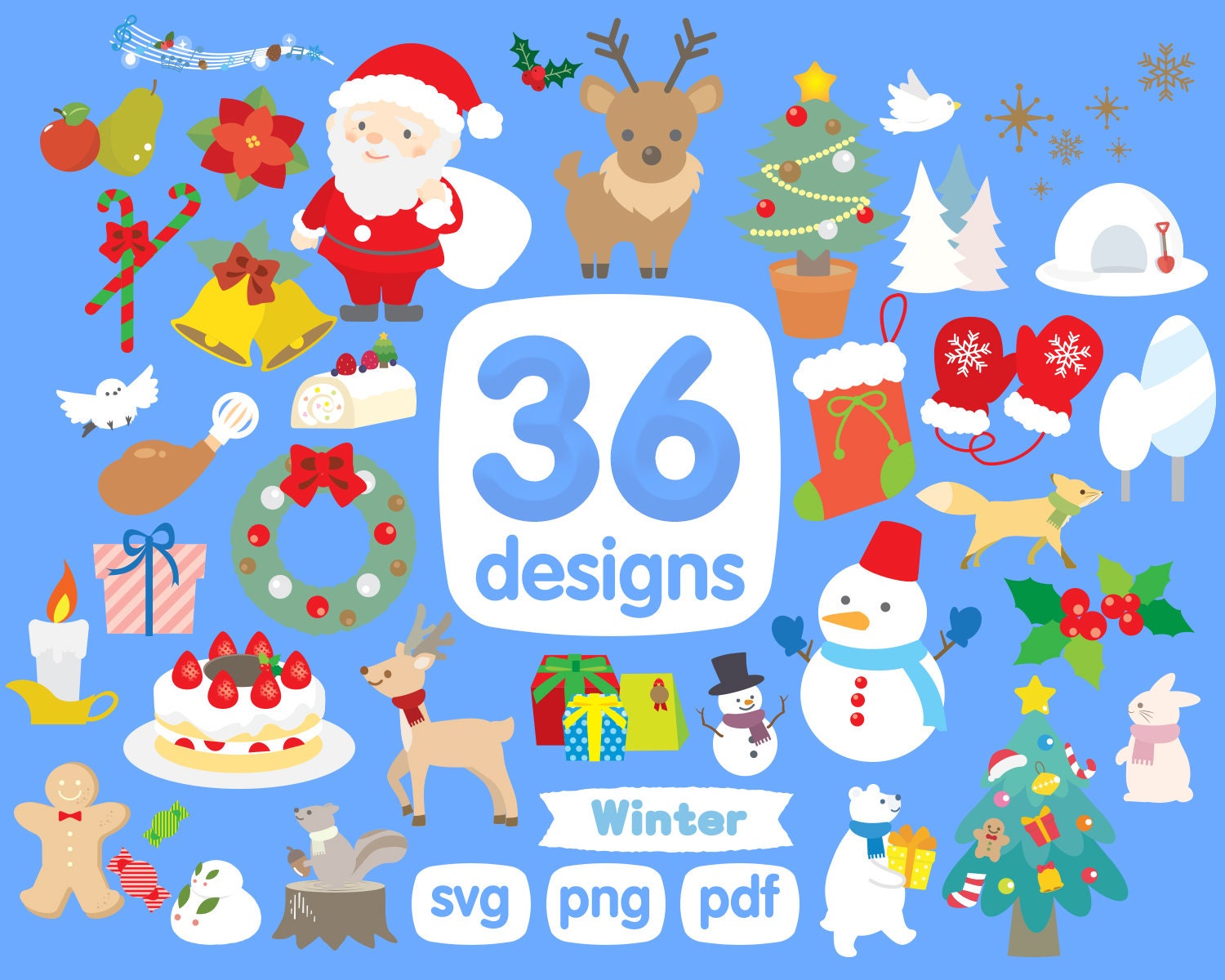 36 Christmas Clipart Bundle Winter Clipart Holiday Clipart - Etsy