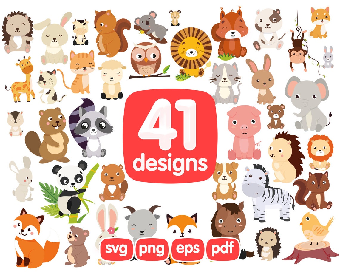41 Cute Zoo Animals Clipart Bundle Hedgehog Hare Calf - Etsy