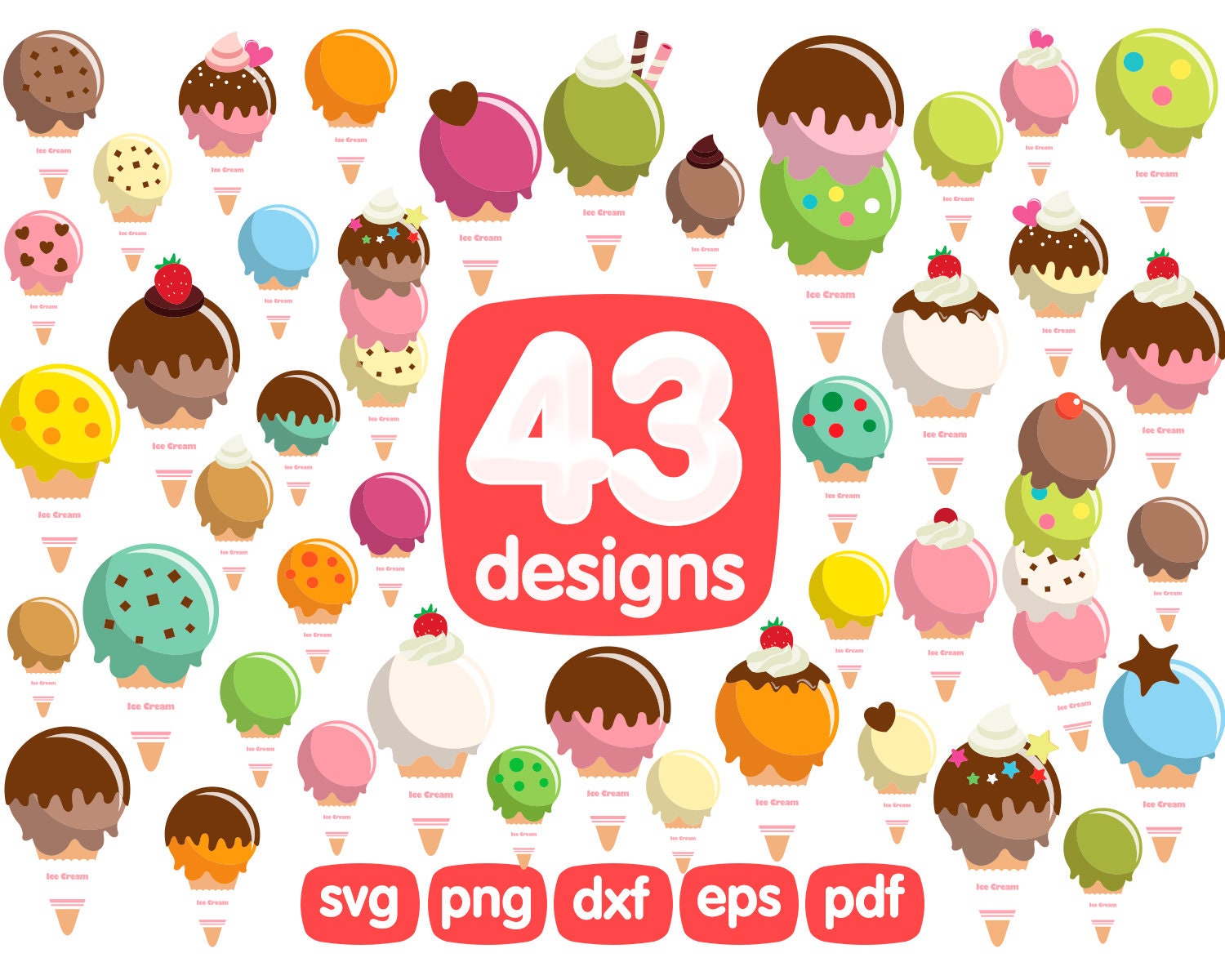 43 Ice Cream Clipart Bundle Ice Cream Clipart Ice Cream Cone | Etsy