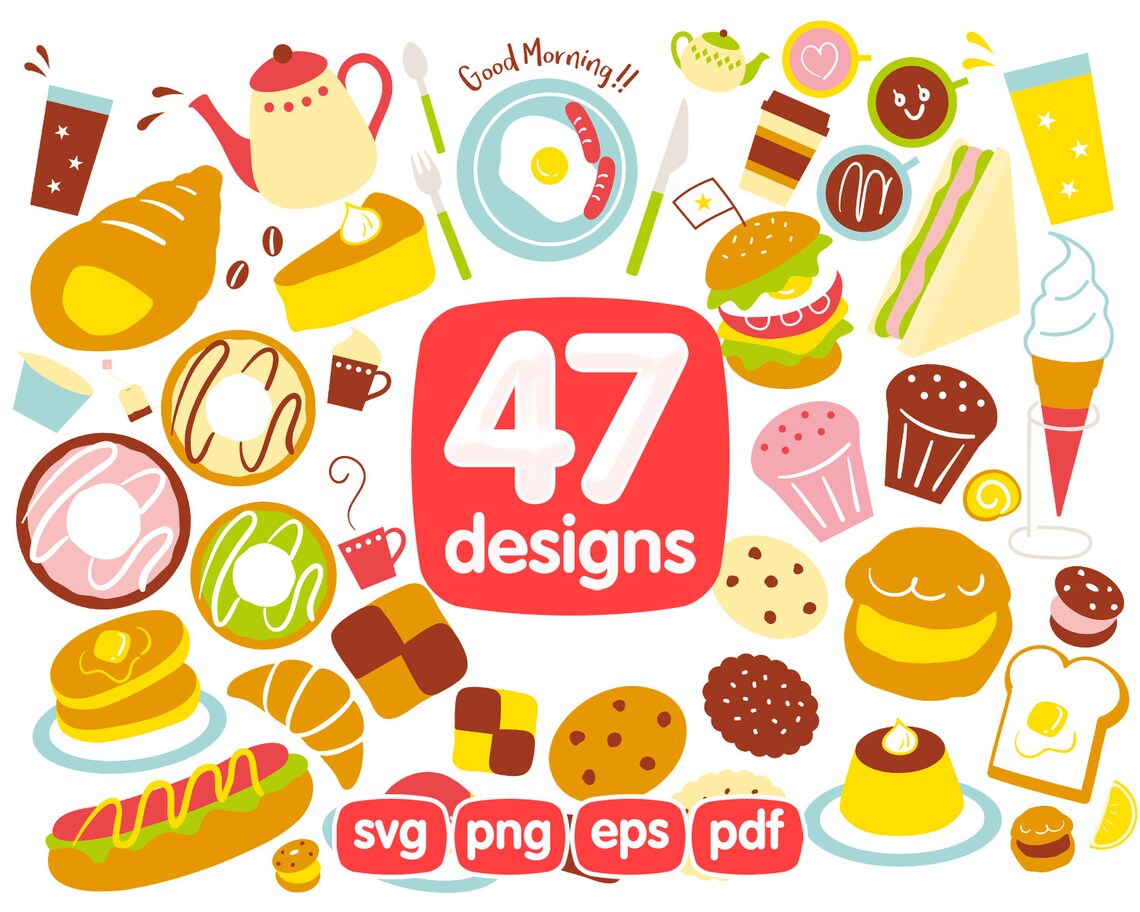 47 Sweet Pastries Clipart Bundle Cafe Menu Breakfast Food | Etsy