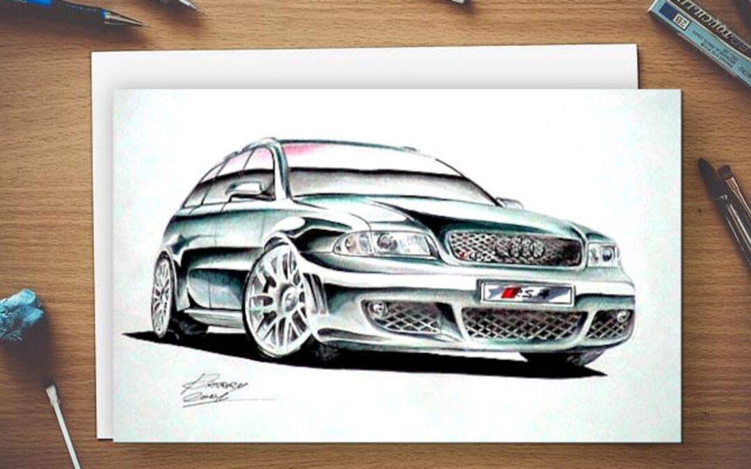 Audi RS4 Drawing A4 - Etsy