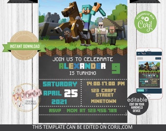 Mine Theme Birthday Invitation | Etsy