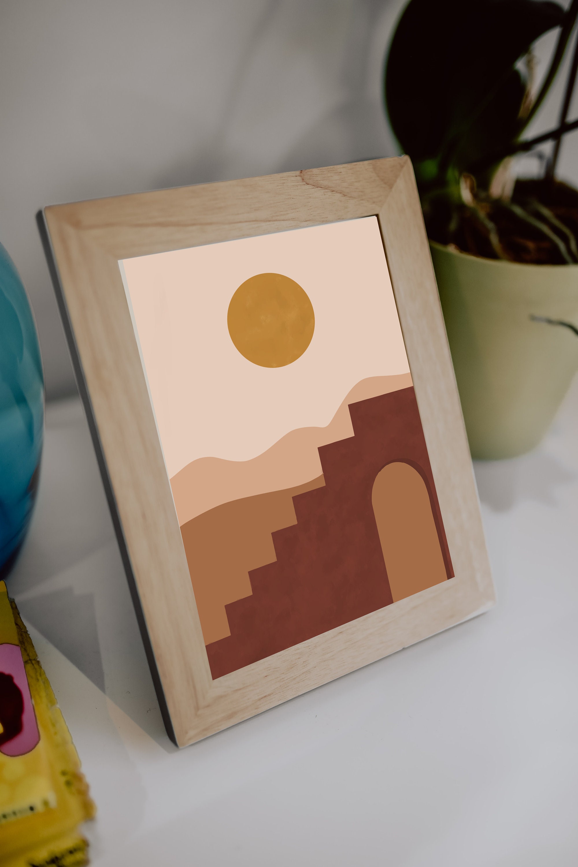 Abstract Boho Desert Landscape Wall Print, Minimalist Geometric Art ...