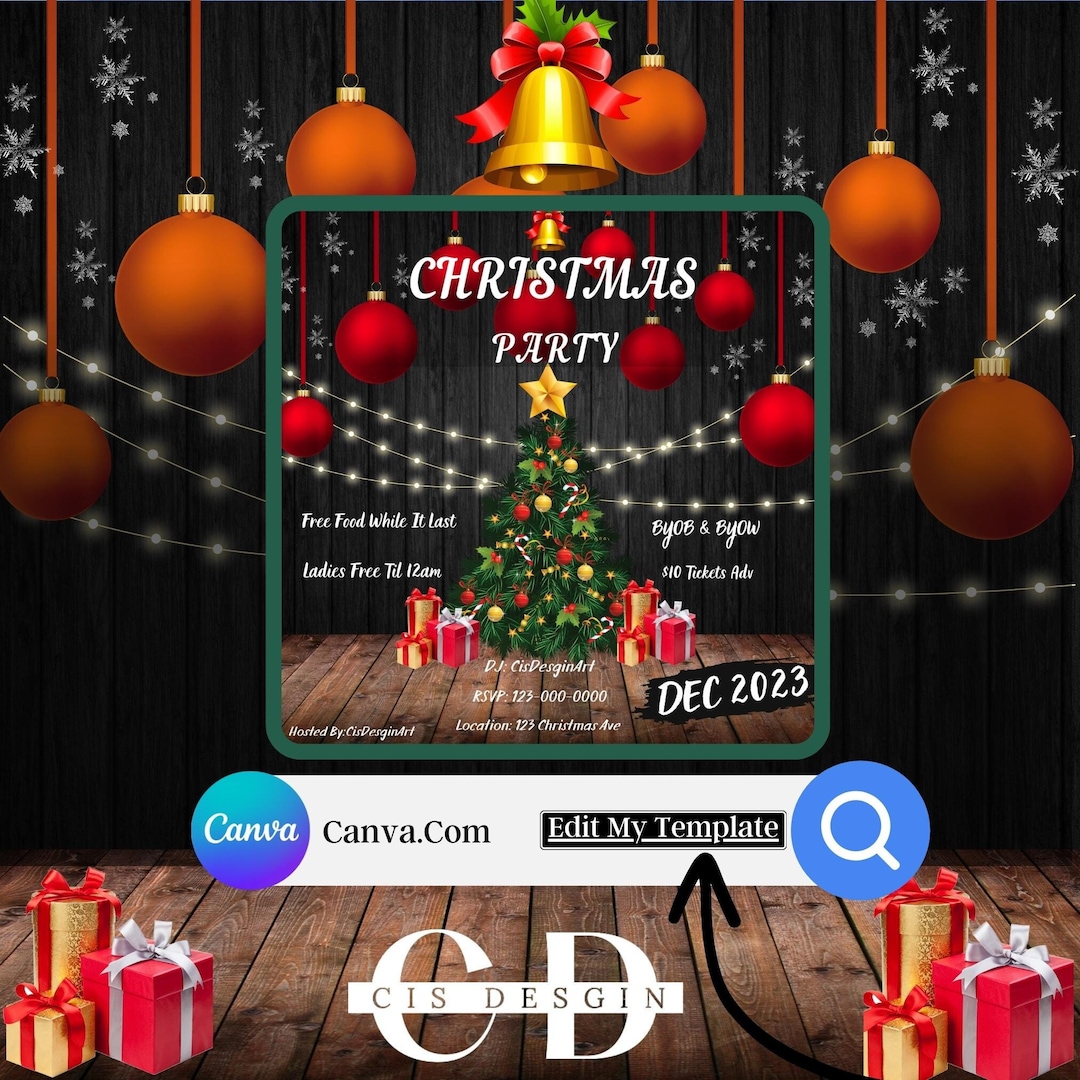 Christmas Party Flyer DIY Canva Template - Etsy