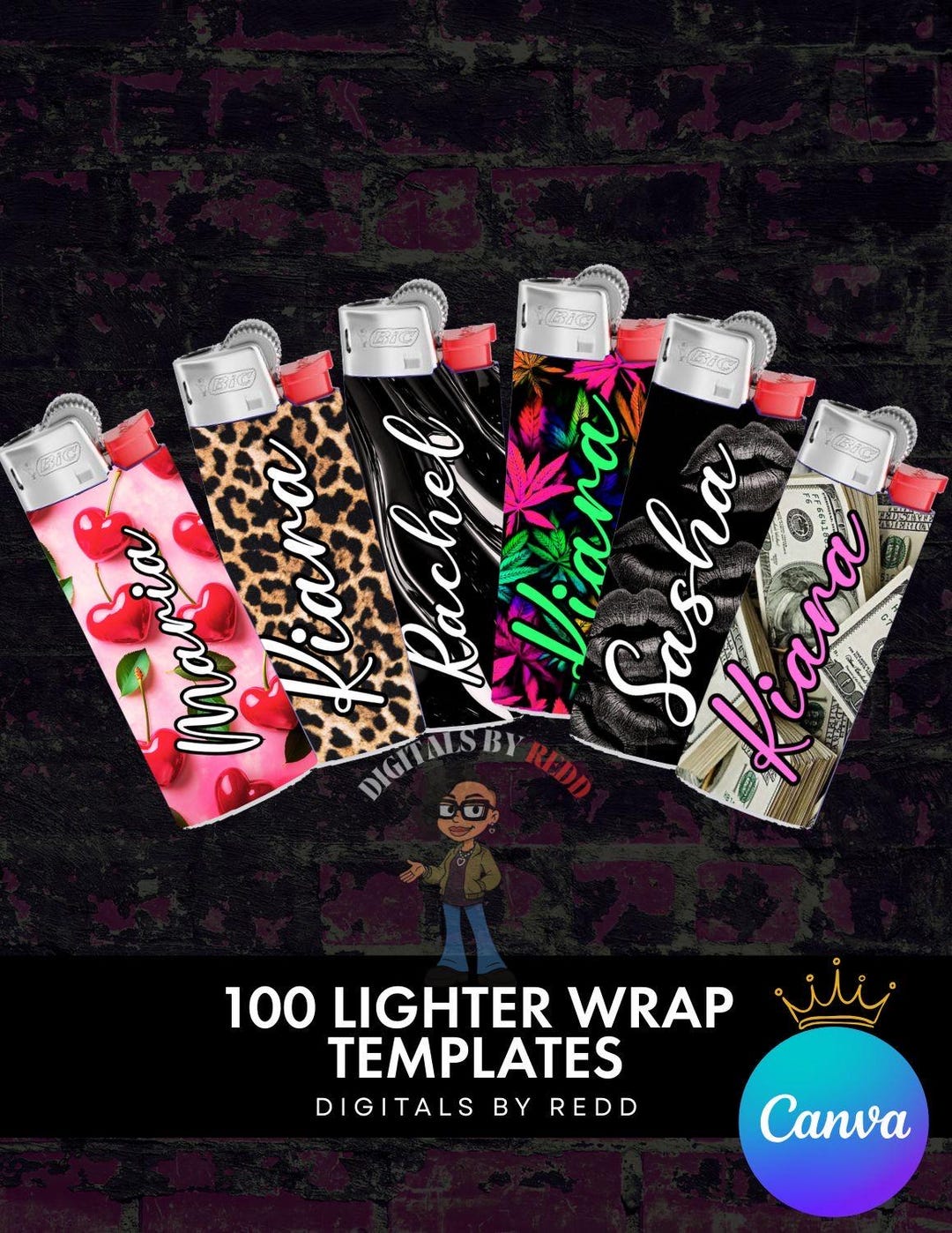 100 Lighter Wrap Templates Icustomizable Digital I Bic Lighter Skins I ...