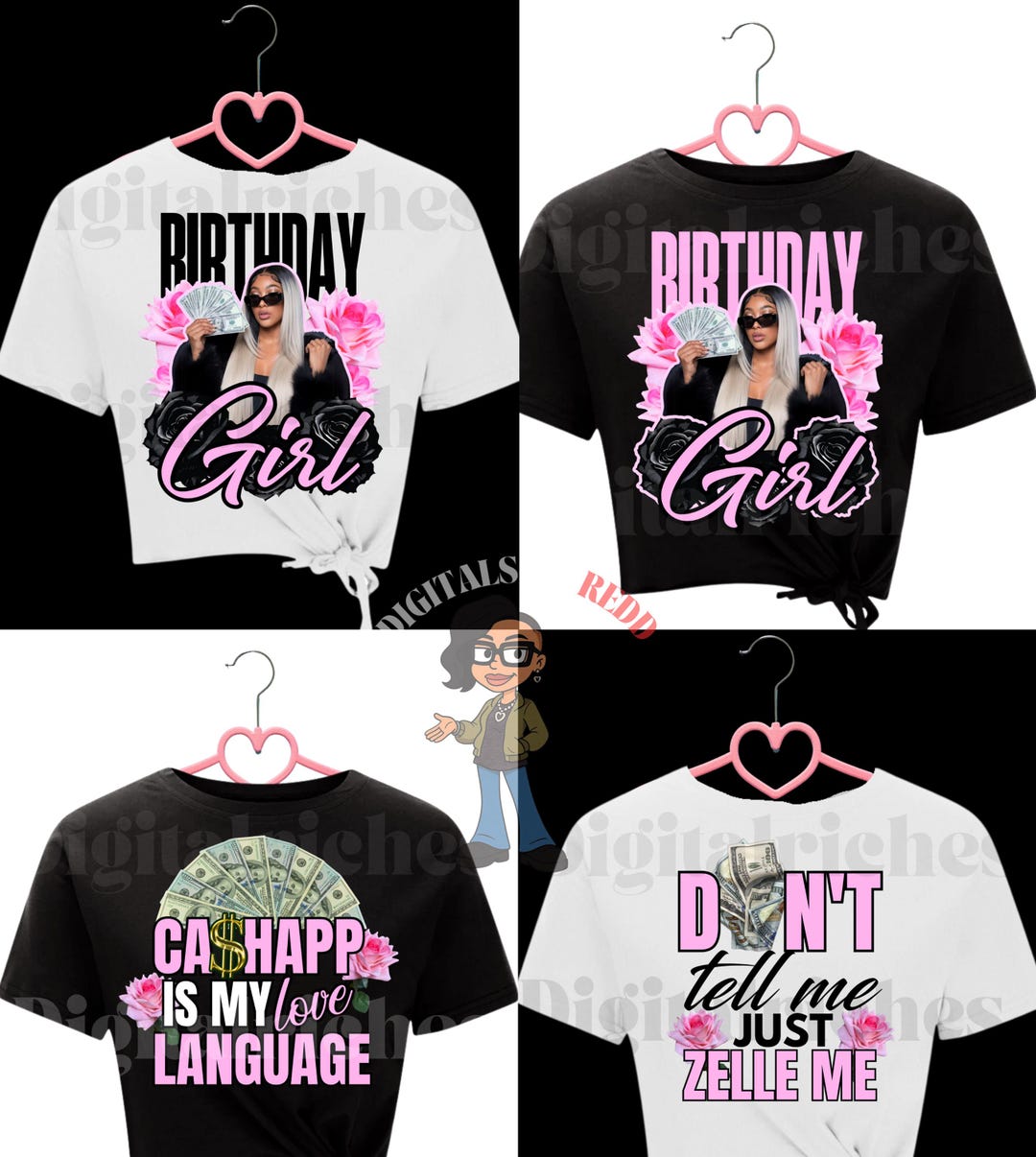 Editable Birthday Cash Girl Shirt Bundle | 4 PNG Canva Pro Templates ...