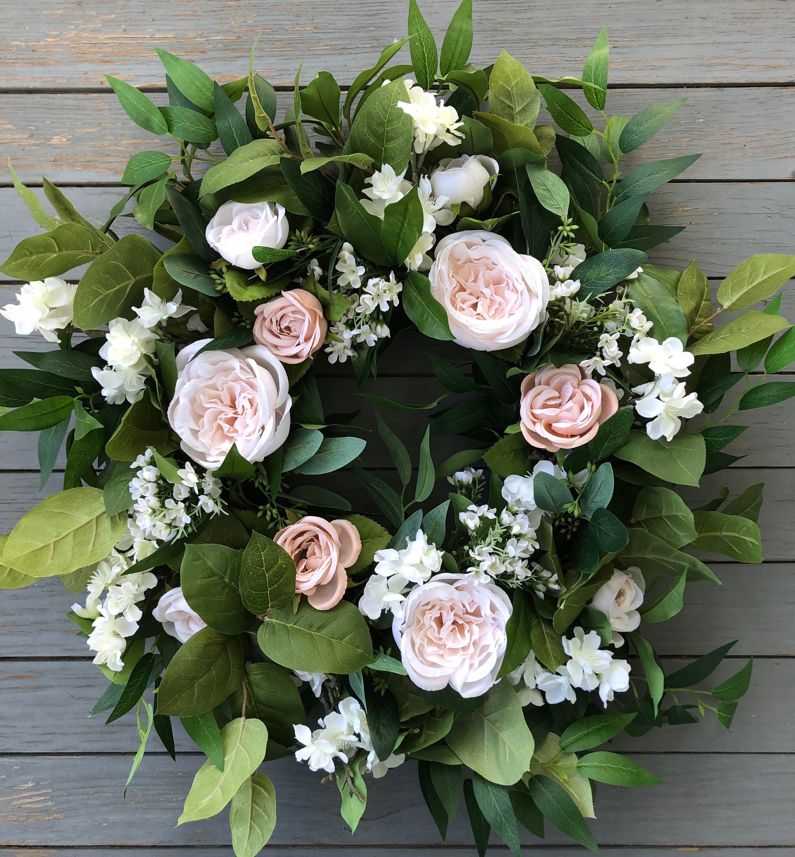 READY TO SHIP! Faux Blush & Cream Rose Floral Farmhouse Wreath for ...