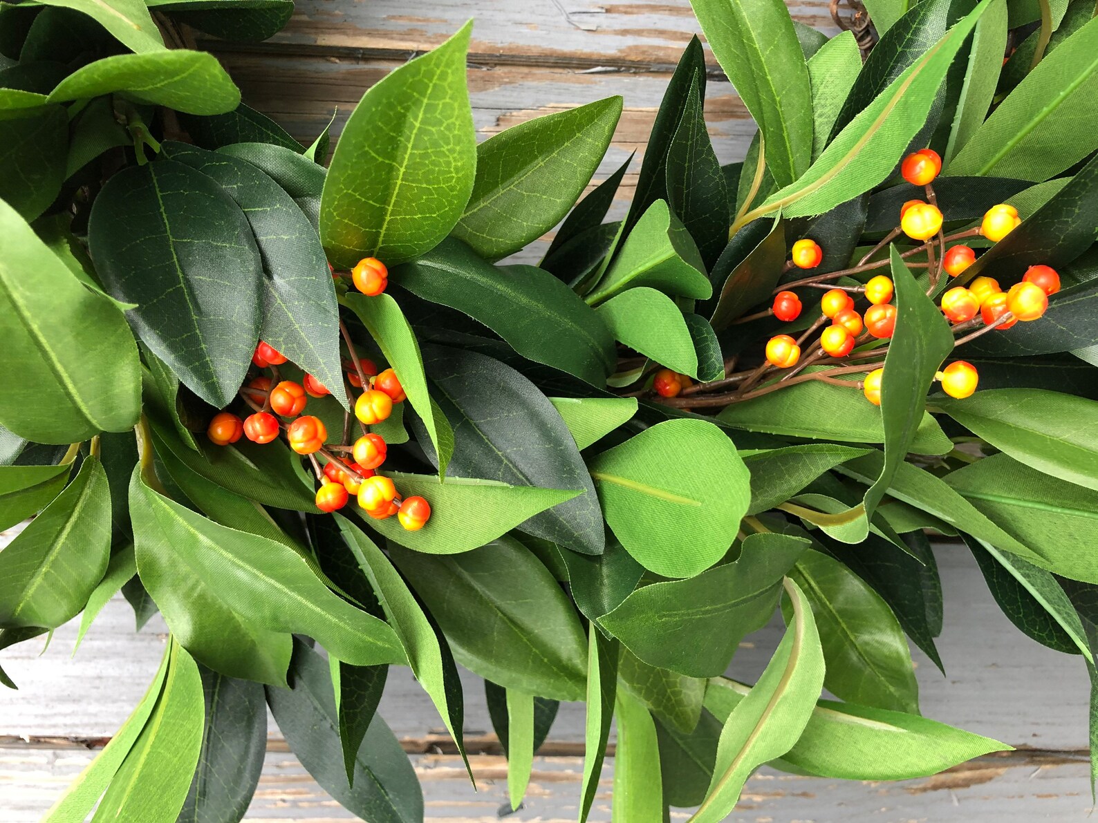 Faux Mixed Laurel Greenery Farmhouse Wreath With Orange Berries for ...