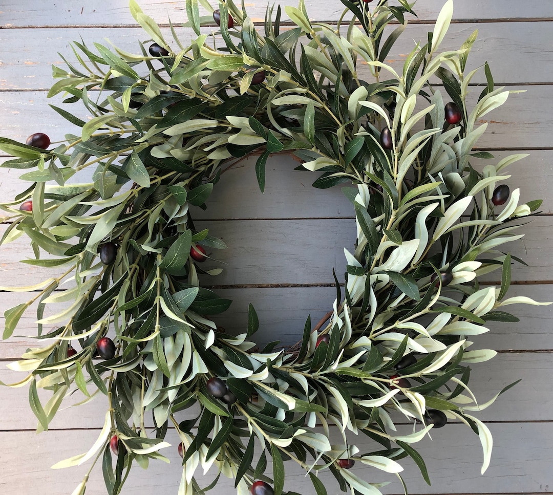Faux Olive Branch Classic Farmhouse Wreath for Spring, Summer, Everyday ...