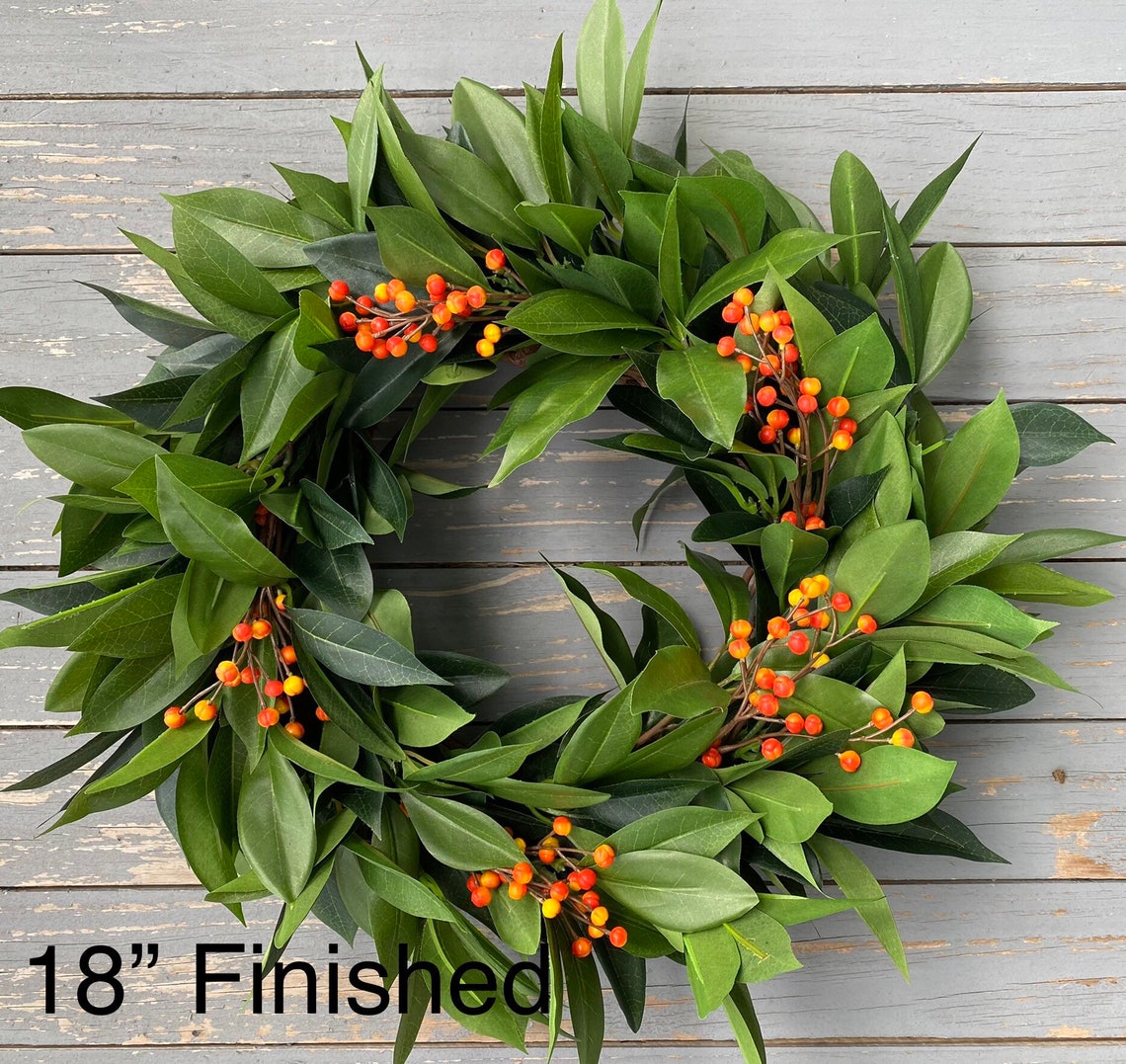 Faux Mixed Laurel Greenery Farmhouse Wreath With Orange - Etsy