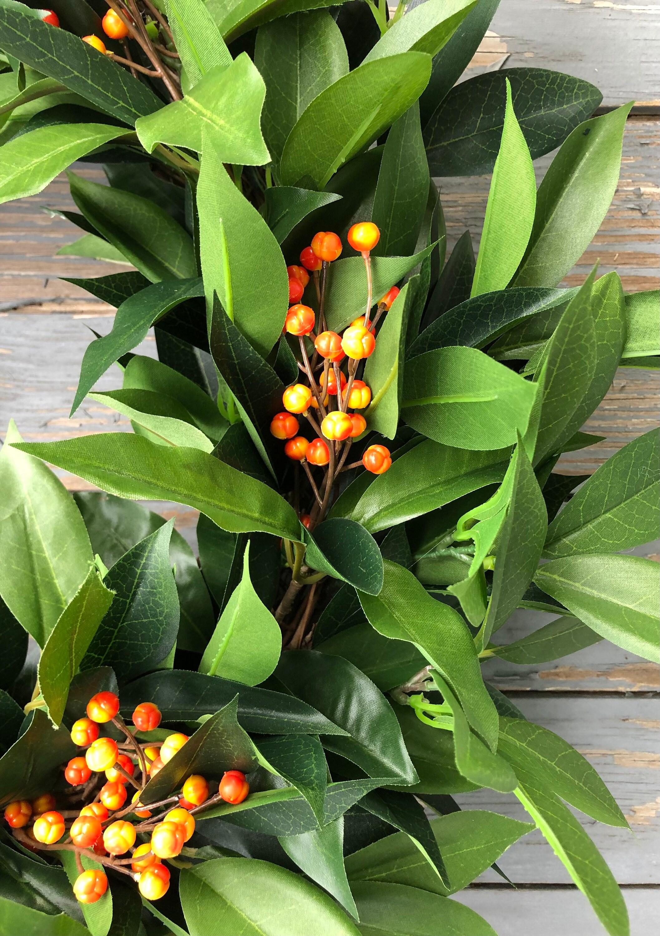 Faux Mixed Laurel Greenery Farmhouse Wreath With Orange Berries for ...