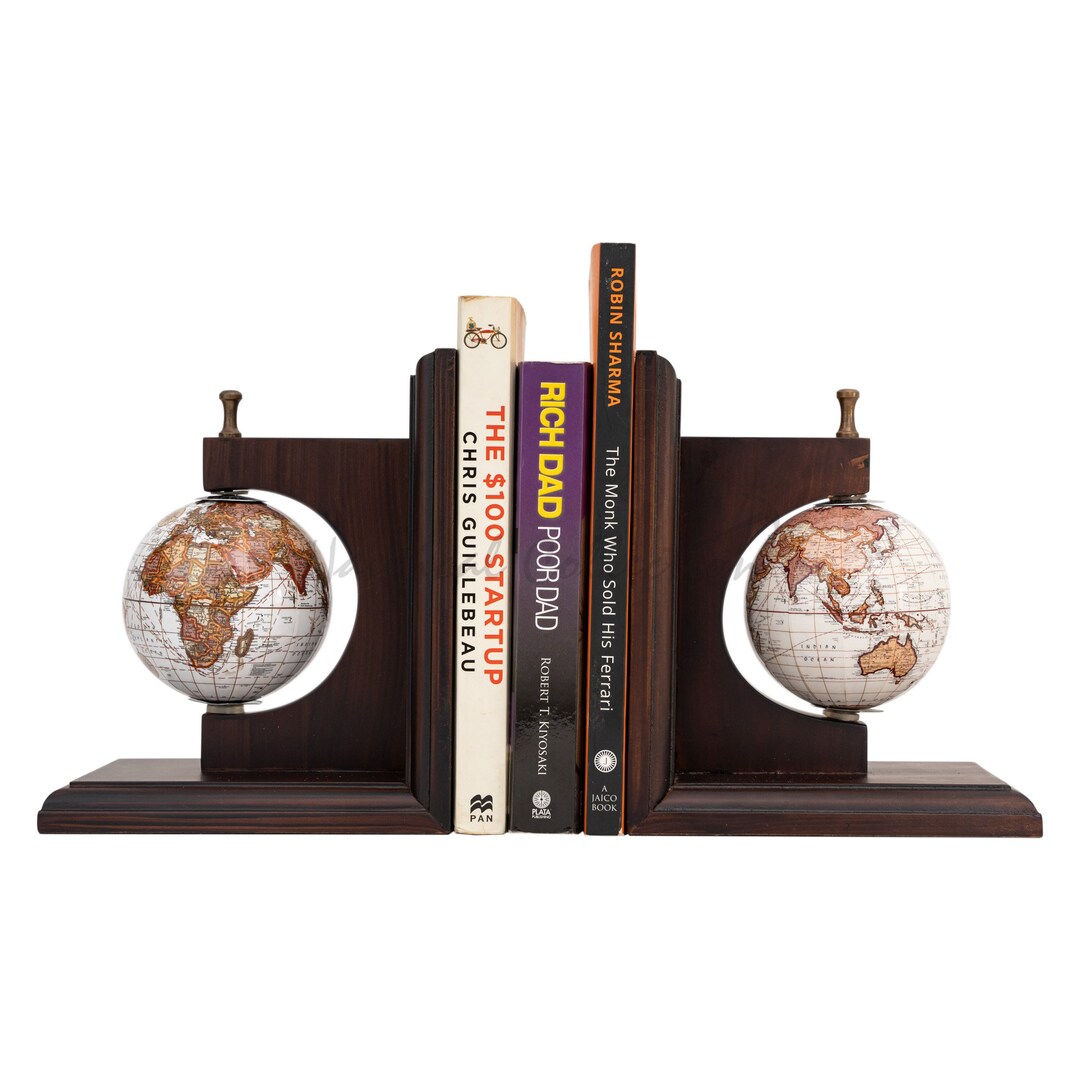 Vintage Globe Bookends: Decorative Brass & MDF Book Shelf Holders ...