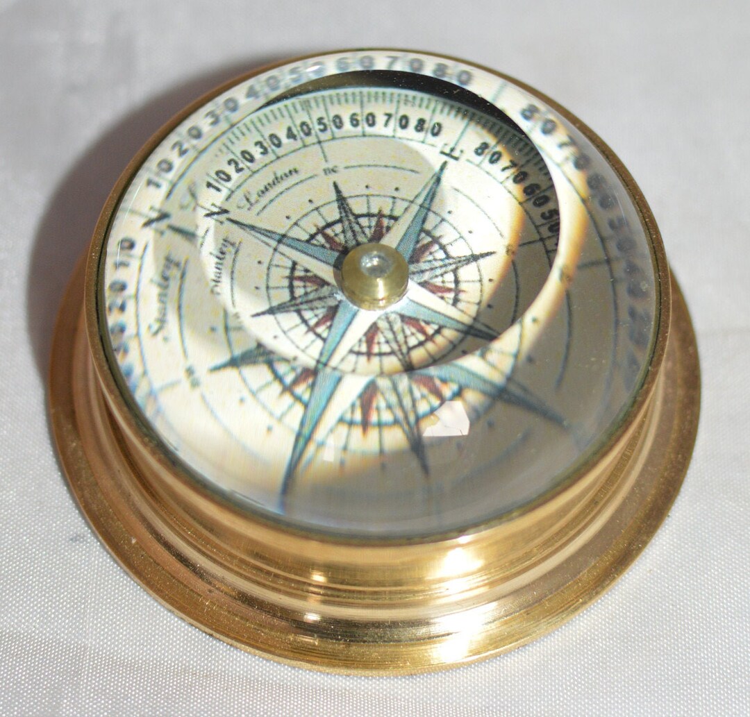 DECORATIVE BRASS LENS Compass With Rotating Dial Made of Brass & Glass ...