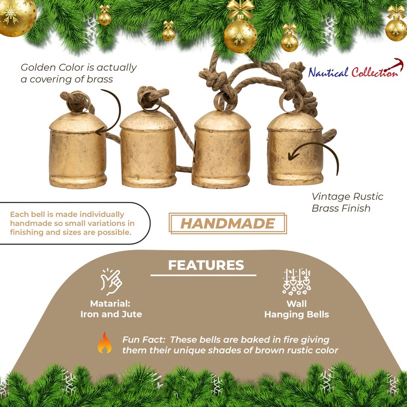 Set of 4 Rustic Cow Bells: Handmade Iron Christmas Decoration - Etsy