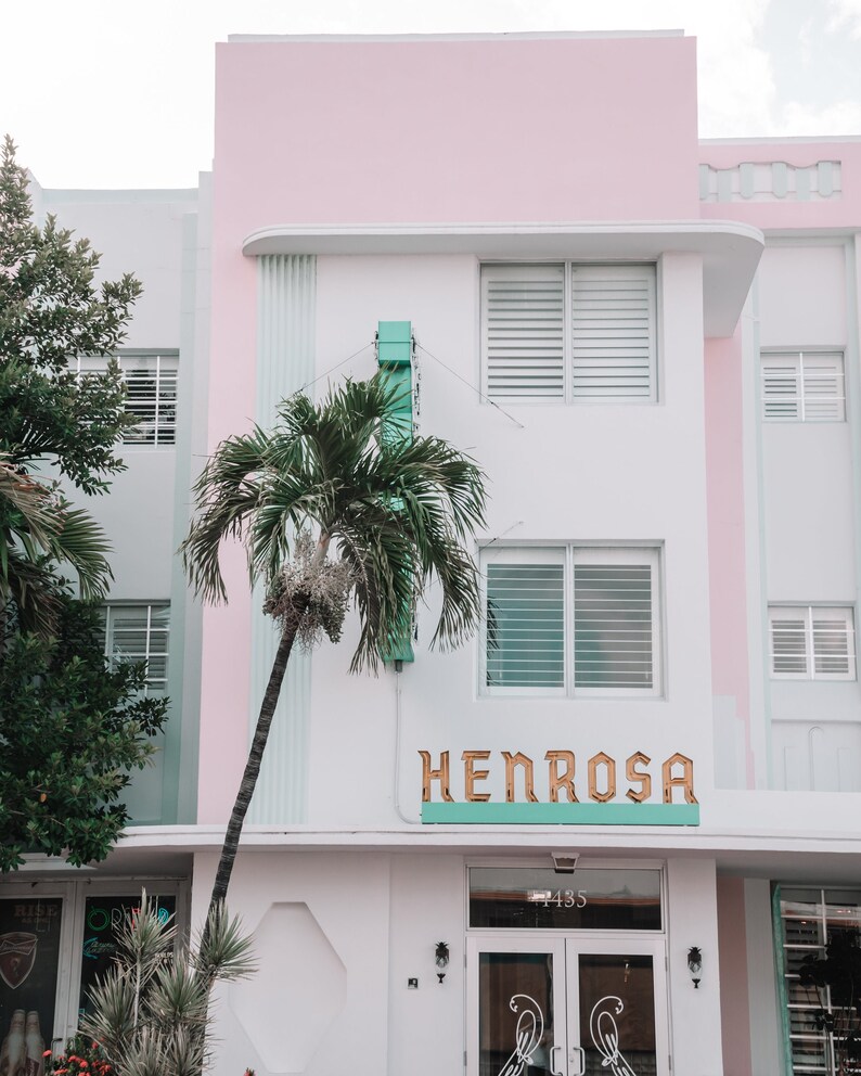 Hotel Henrose, Miami Print, Pink Travel Art, Neon Sign, Pink Wall Art ...