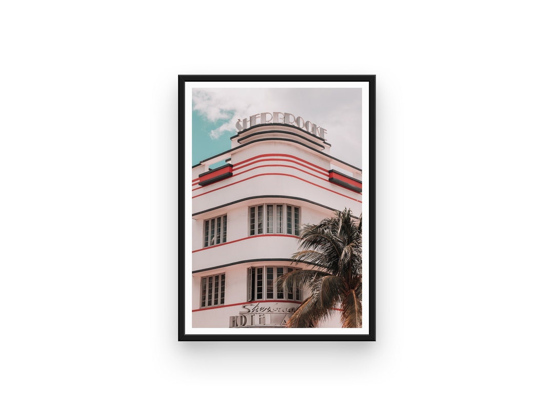 Sherbrook Hotel, Miami Print, Art Deco, Miami Photography, Red White ...