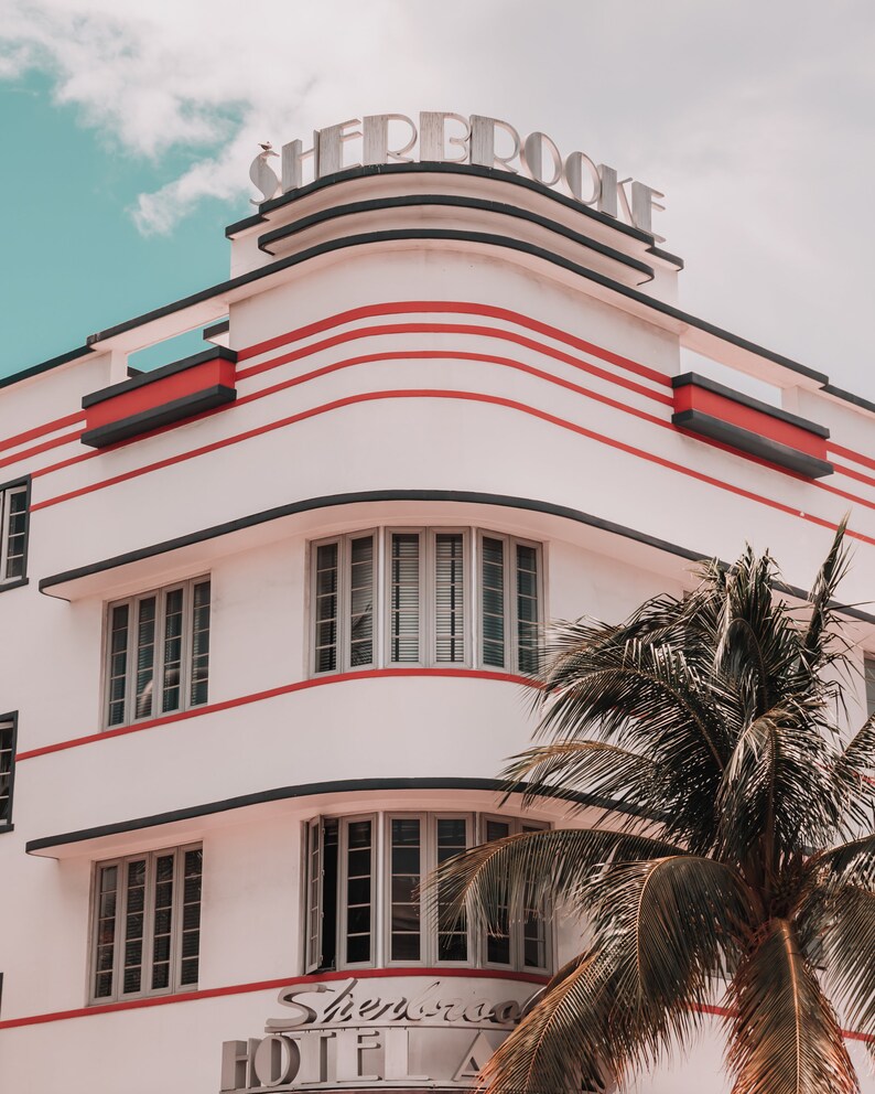 Sherbrook Hotel, Miami Print, Art Deco, Miami Photography, Red White ...