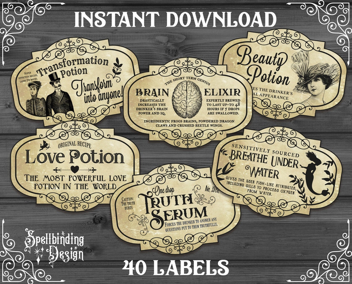 40 Potion Labels 3 Sizes Printable Blank Vintage Apothecary - Etsy UK