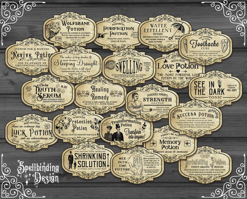 40 Potion Labels 3 Sizes Printable Blank Vintage Apothecary Labels ...