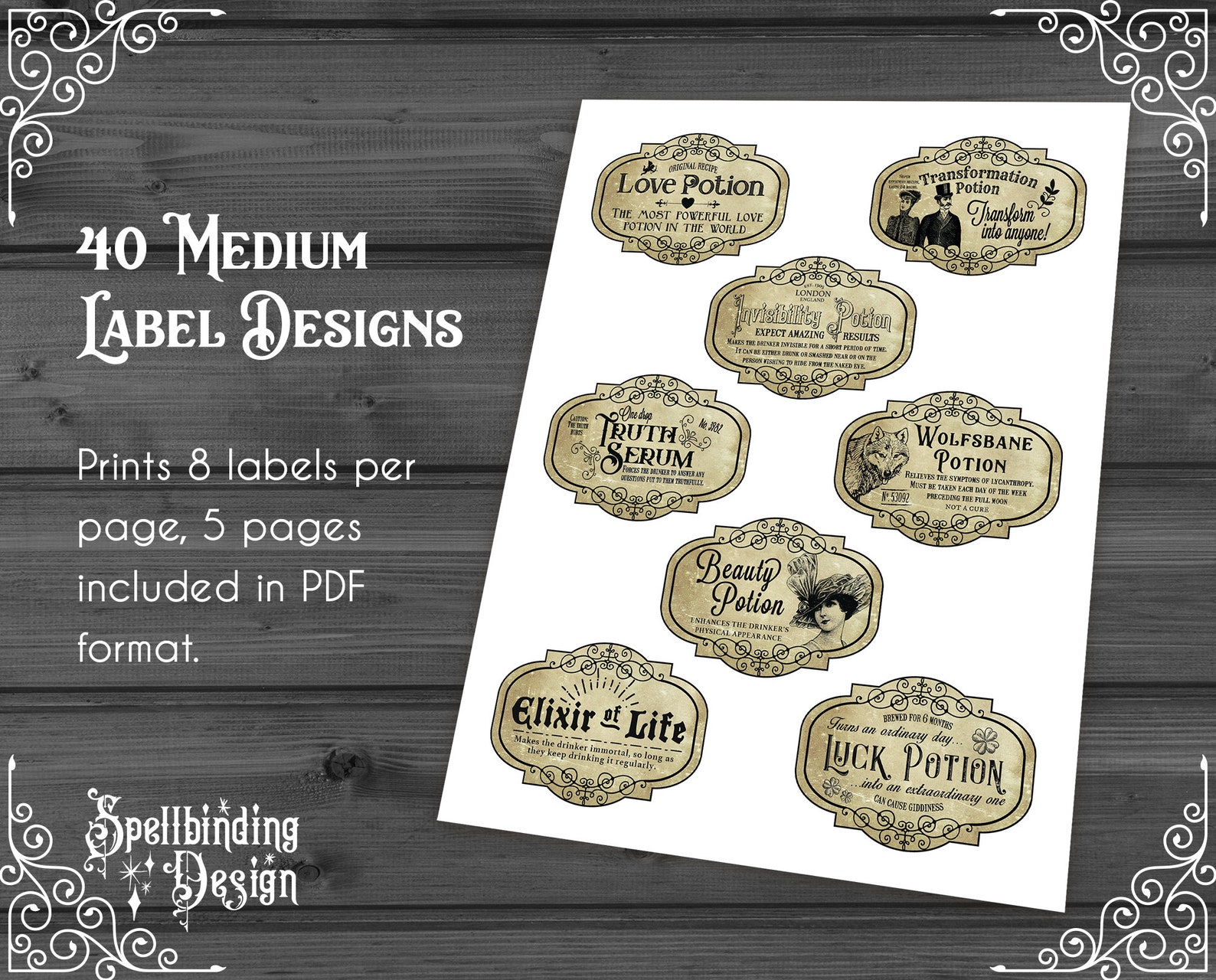 40 Potion Labels 3 Sizes Printable Blank vintage Apothecary | Etsy