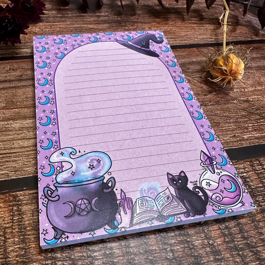 A6 Lilac Witch Notepad | Cute Cosy Magic Notebook | Nature Writing Pad ...