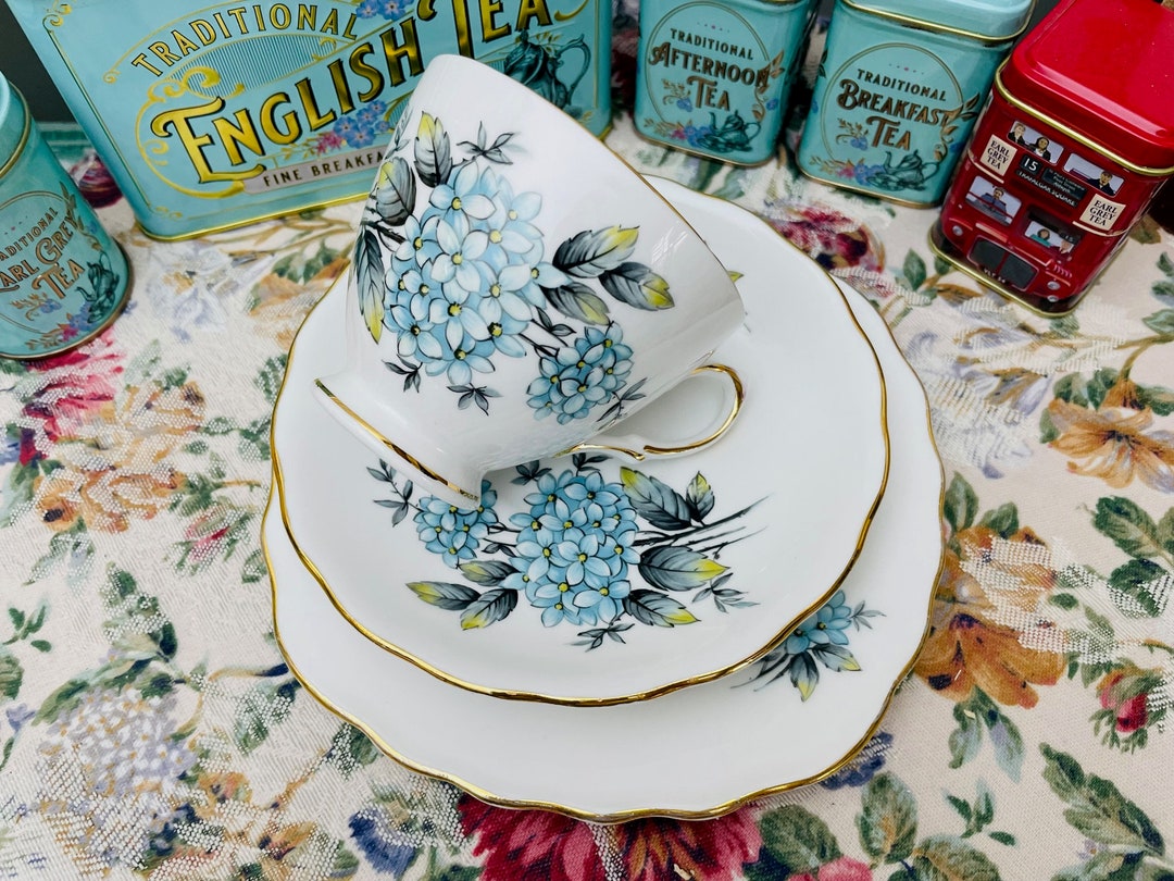 Vintage 1950s English Bone China Trio - Hydrangeas - Etsy