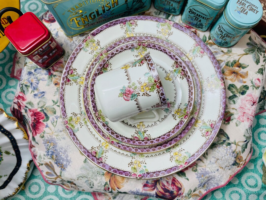 Vintage 1900s Sutherland Art China English Bone China Quad - Etsy