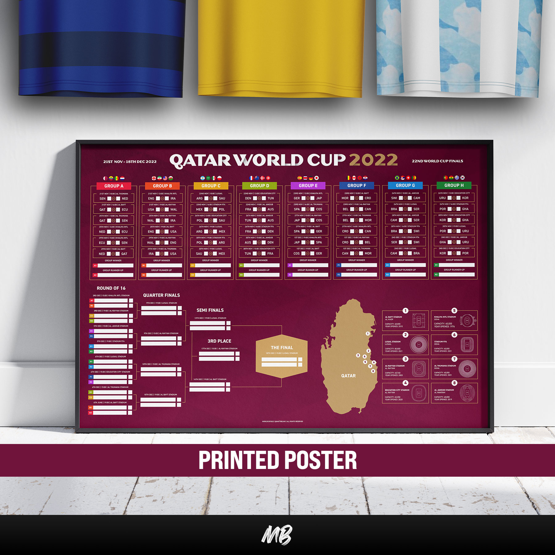 Qatar World Cup 2022 Football Championships Wall Chart Poster
