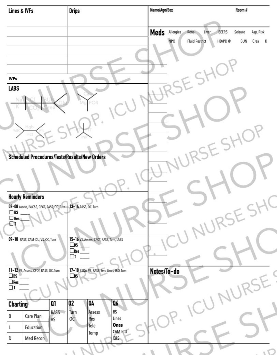 ICU Brain Days - Color & Charting Reminders - Etsy