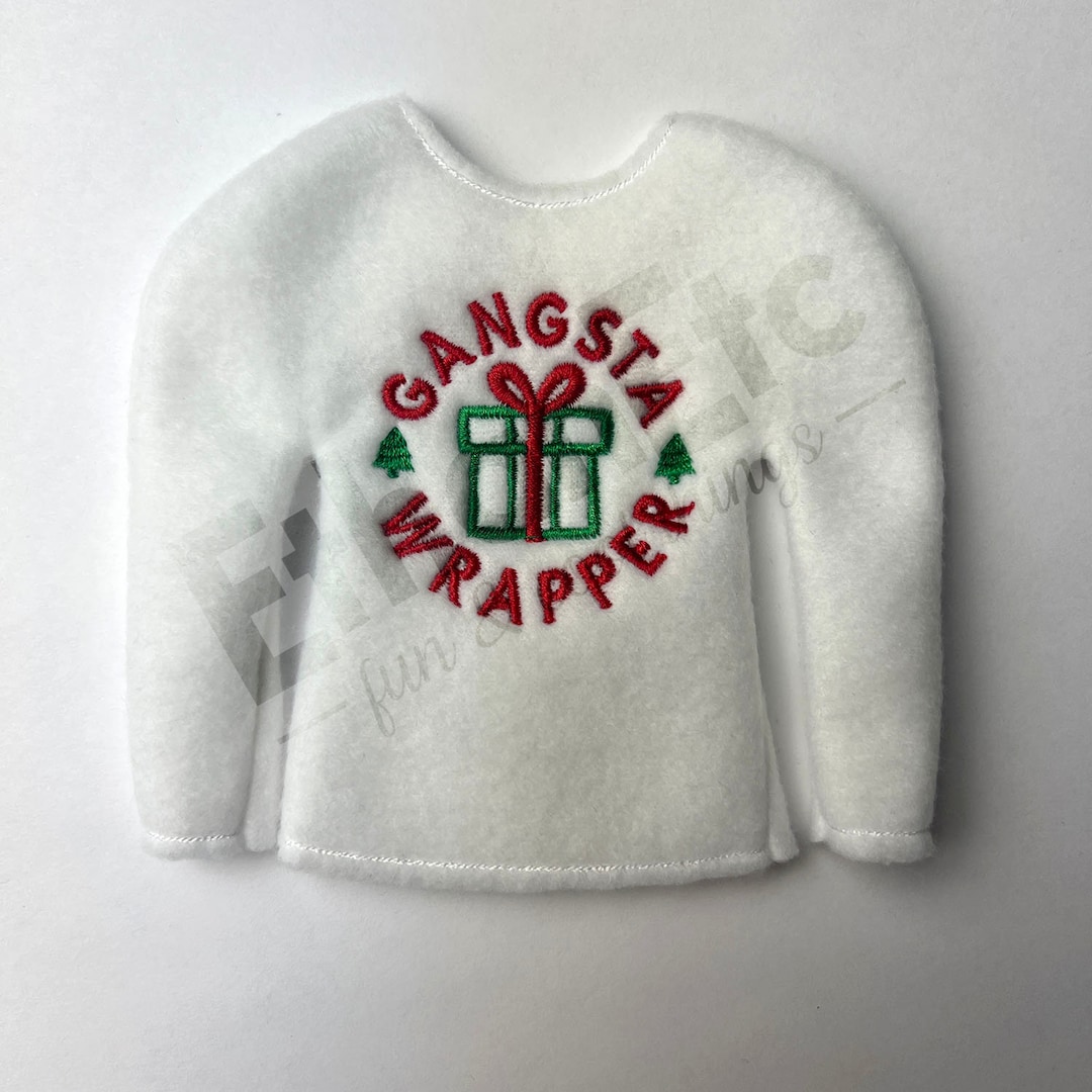 Gangsta Wrapper Sweater (white), Elf Clothes, Elf Fun Photo Prop, 12 ...