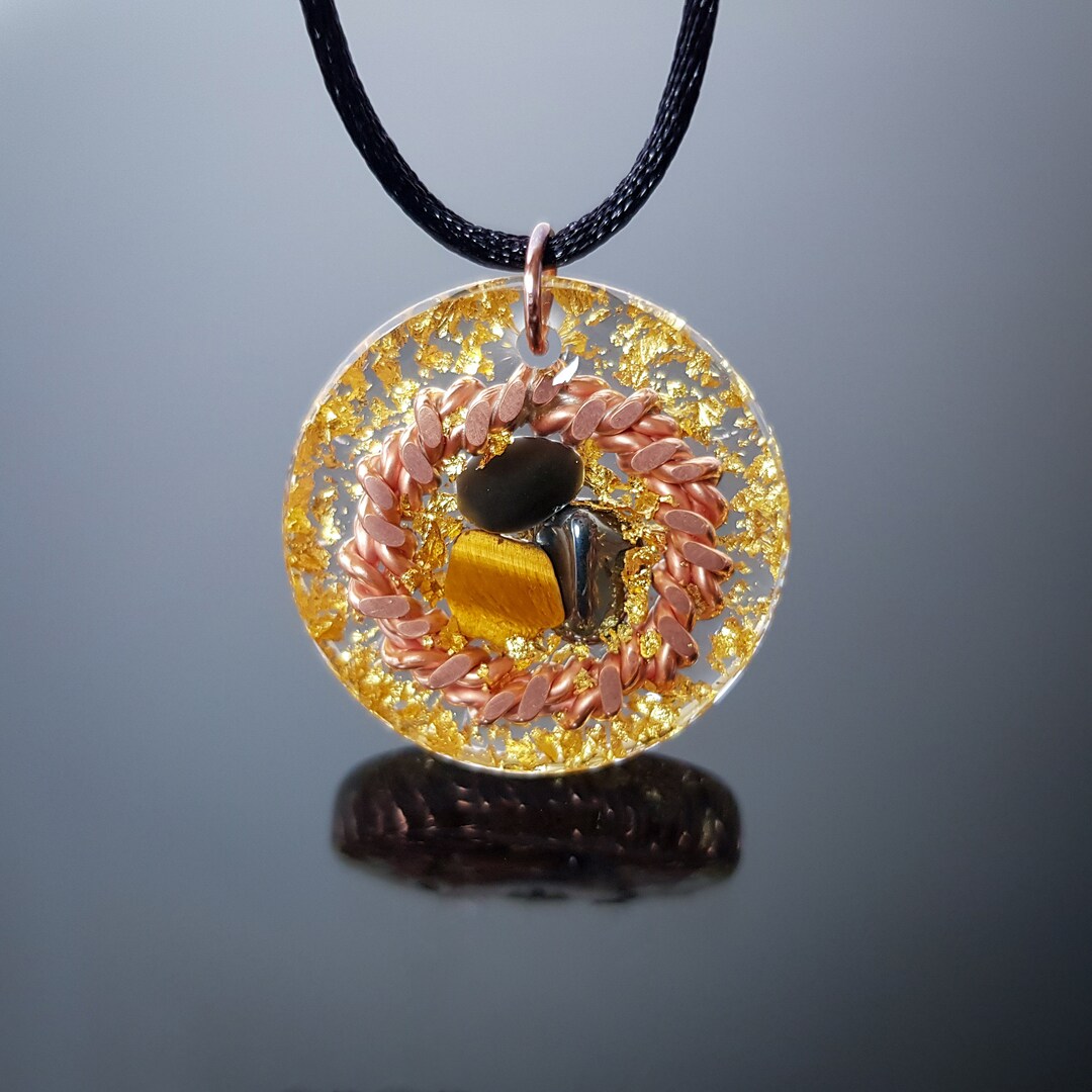 Black Obsidian Orgonite Pendant With Strong Copper Tensor and 24K Gold ...