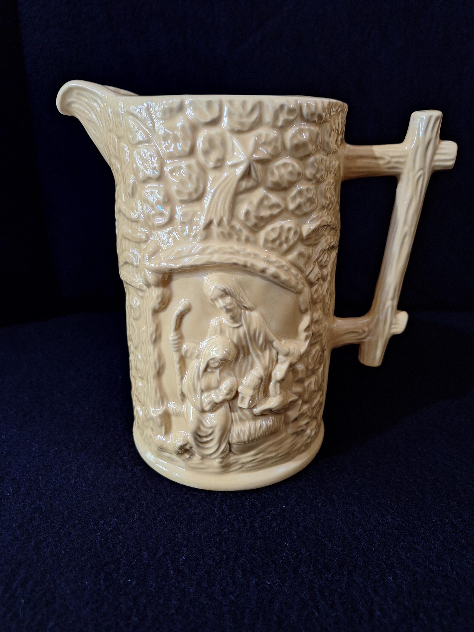 Vintage Majolica Nativity Scene Figural Style Pitcher Joseph Mary Jesus ...